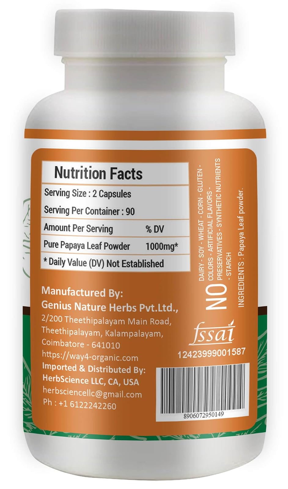 1000 mg papaya leaf capsules