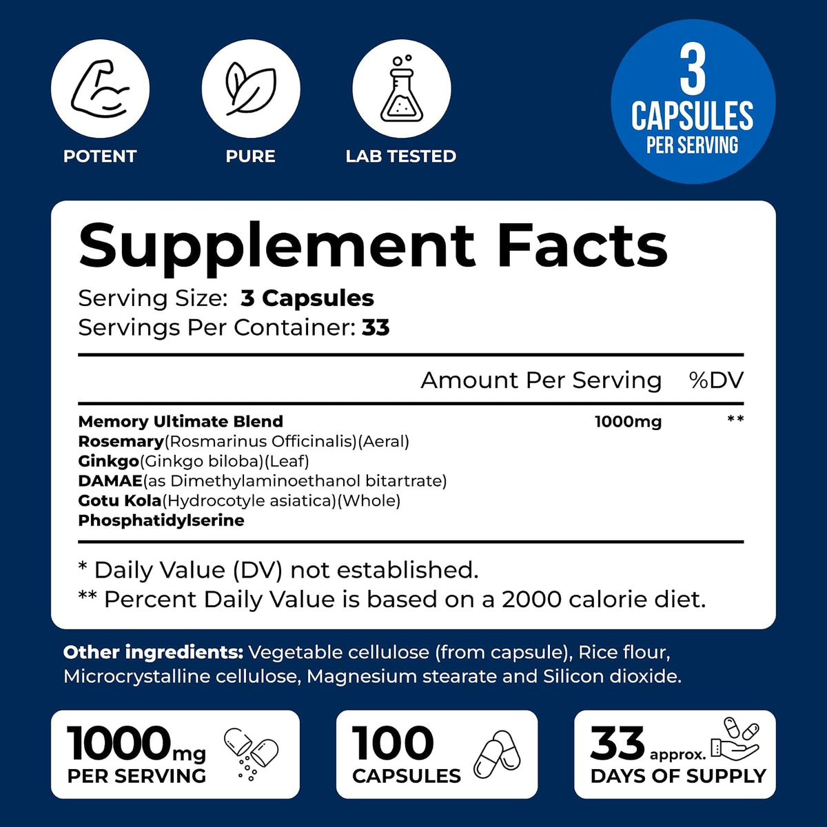 1000 mg Phosphatidylserine capsules for focus
