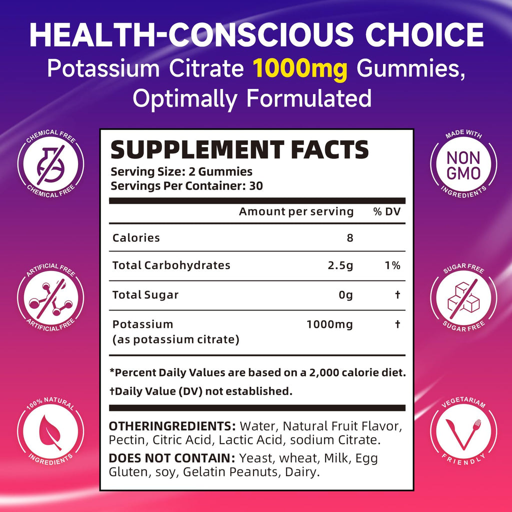 1000 mg potassium supplement gummies