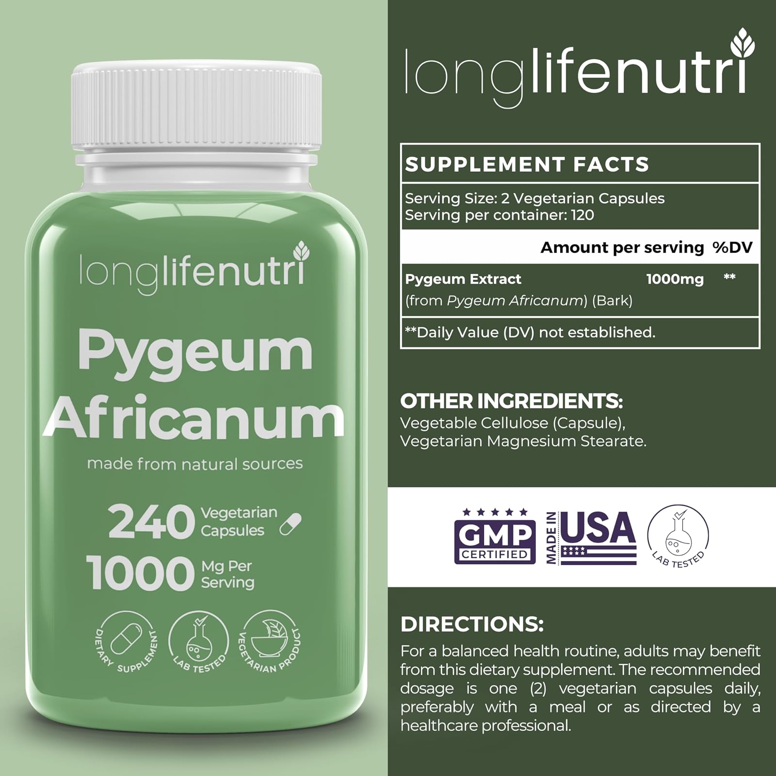 1000 mg Pygeum Africanum for prostate health