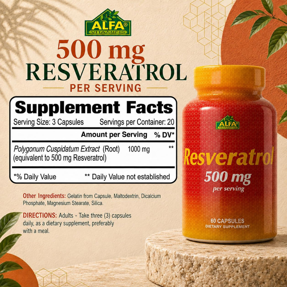 1000 mg Resveratrol for heart health
