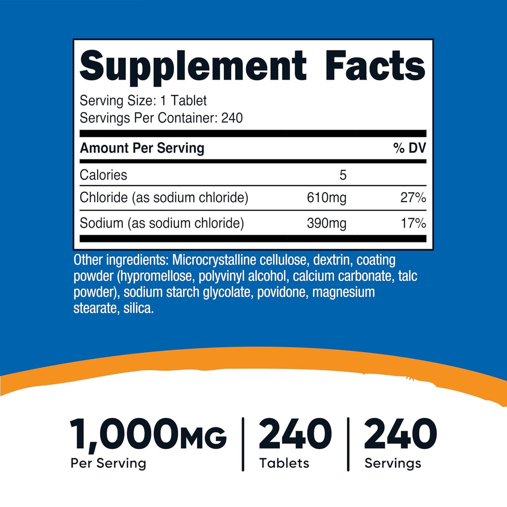 1000 mg sodium chloride for electrolyte balance