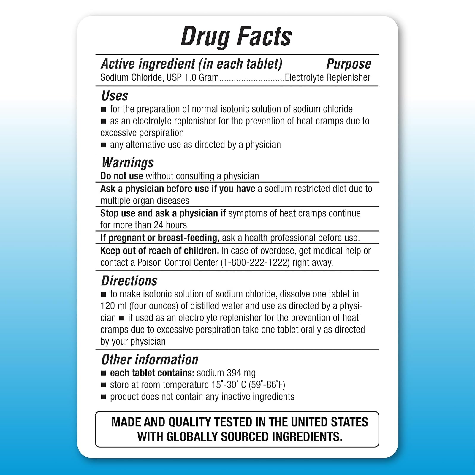 1000 mg sodium chloride for hydration