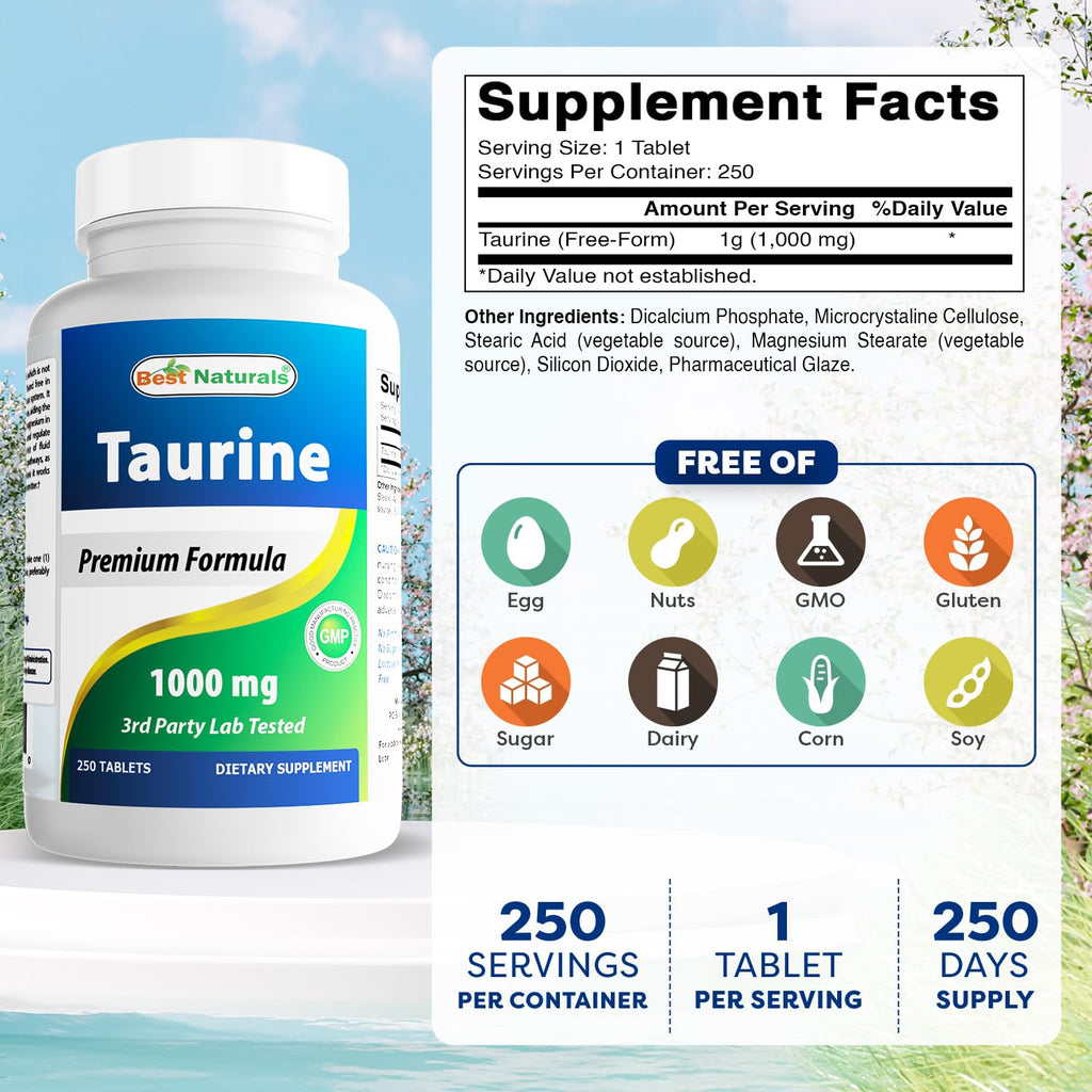 1000 mg taurine tablets for energy