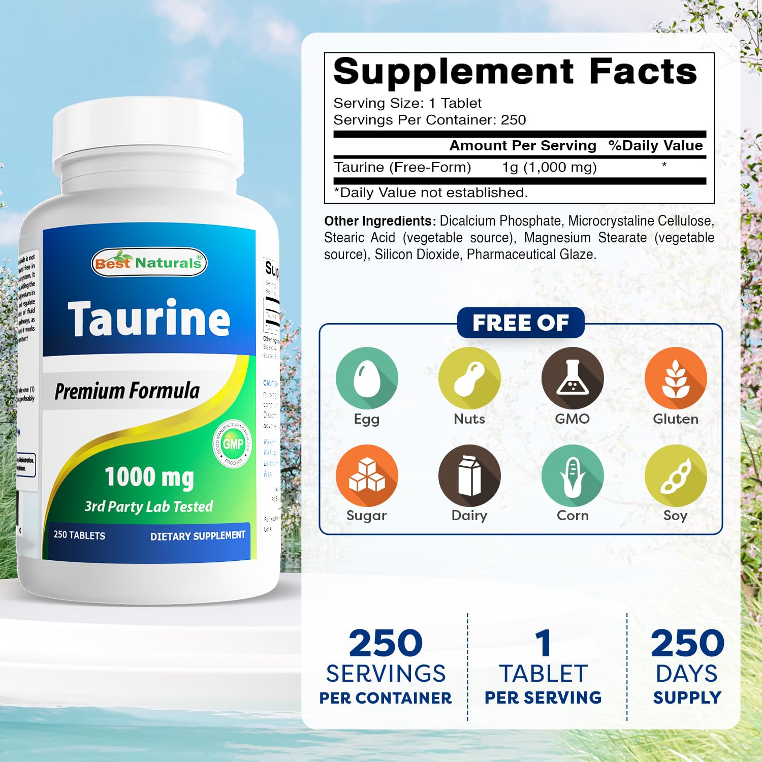 1000 mg taurine tablets for energy