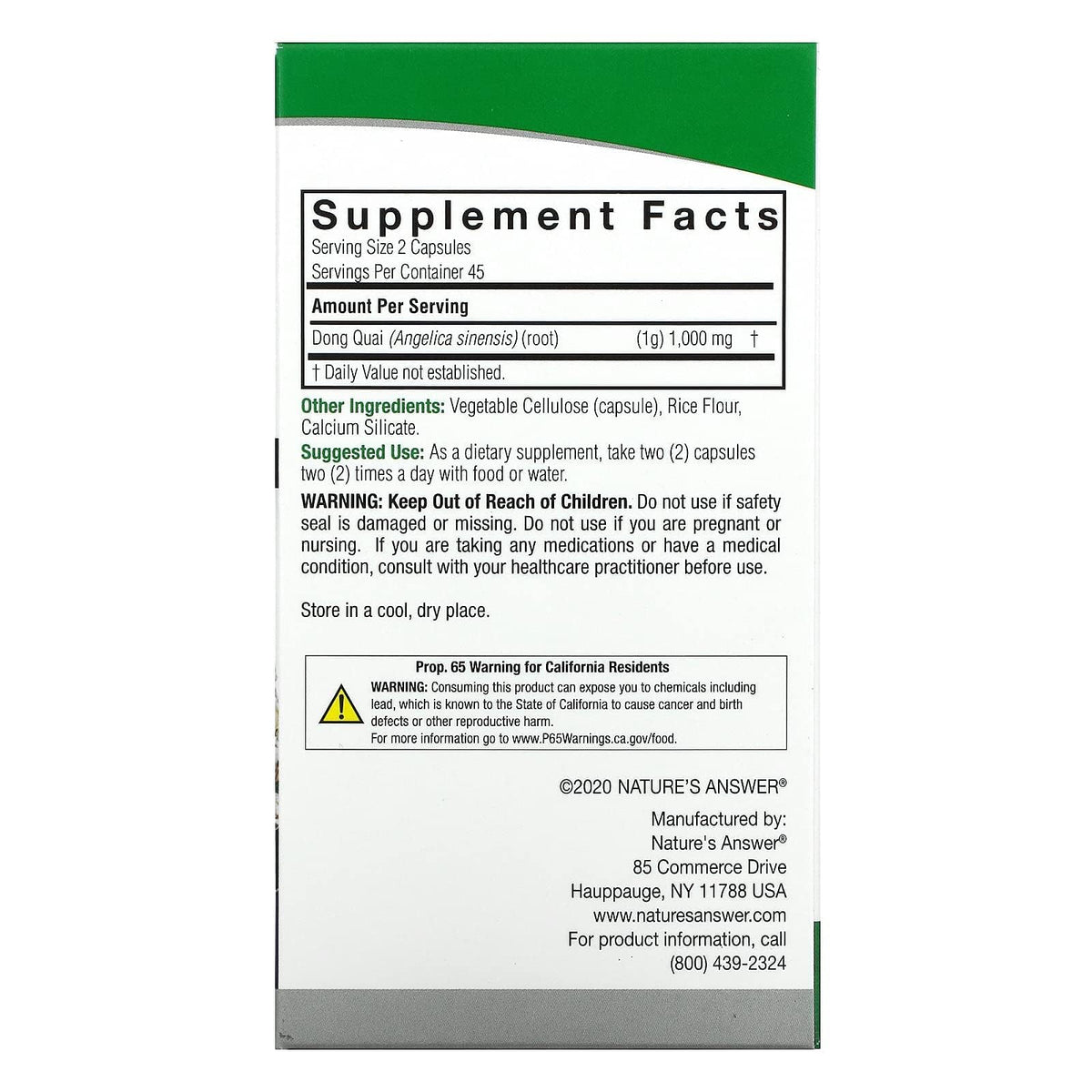 1000 mg vegetarian Dong Quai capsules