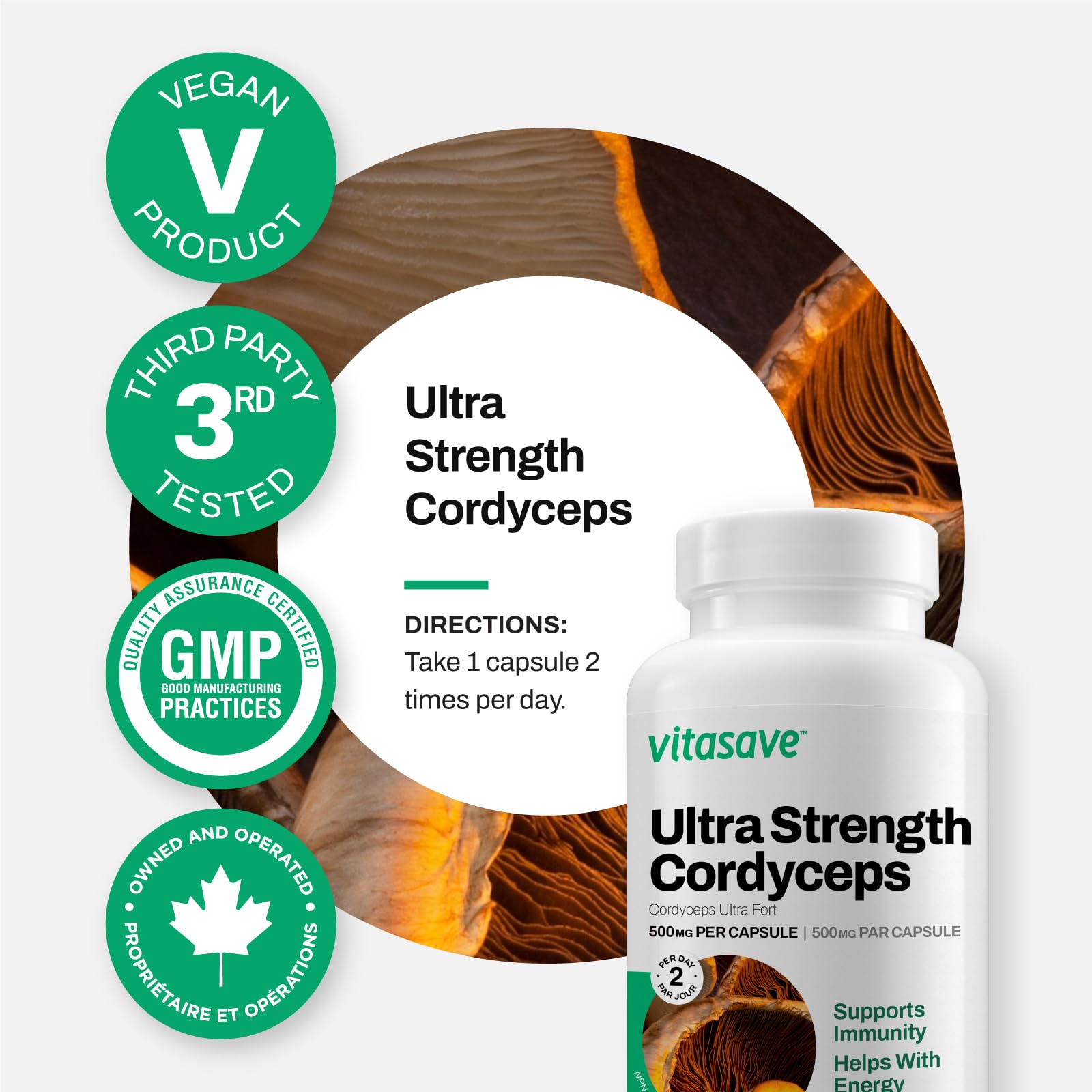 1000mg Cordyceps mushrooms for vitality
