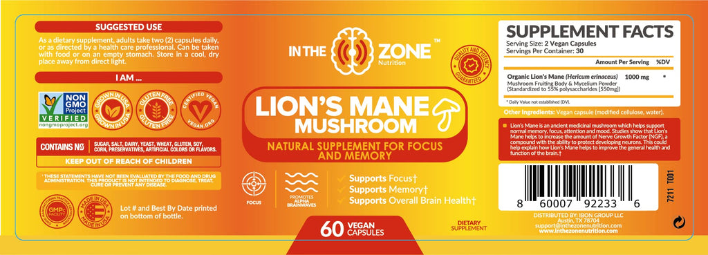 1000mg Lions Mane capsules for brain health