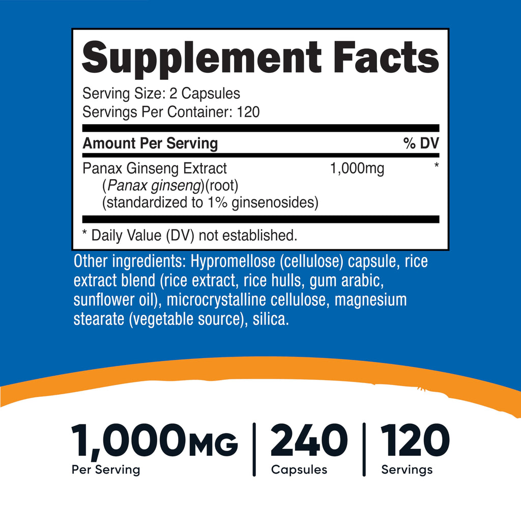 1000mg Panax Ginseng for wellness support