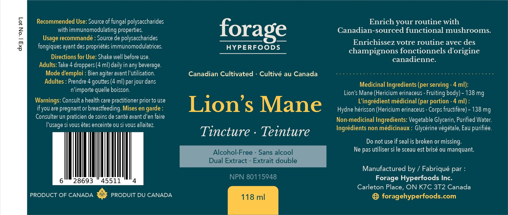 118ML Lion's Mane tincture bottle