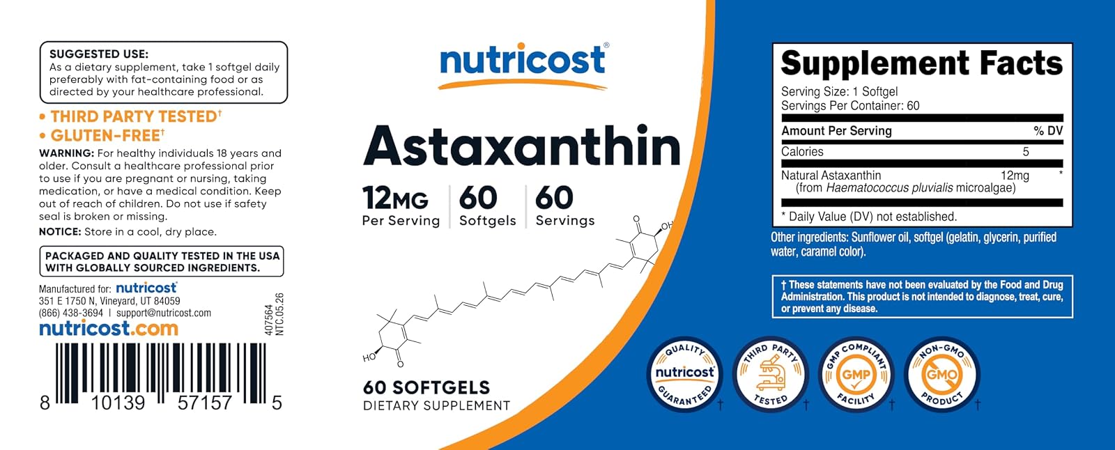 12 mg Astaxanthin softgels for wellness