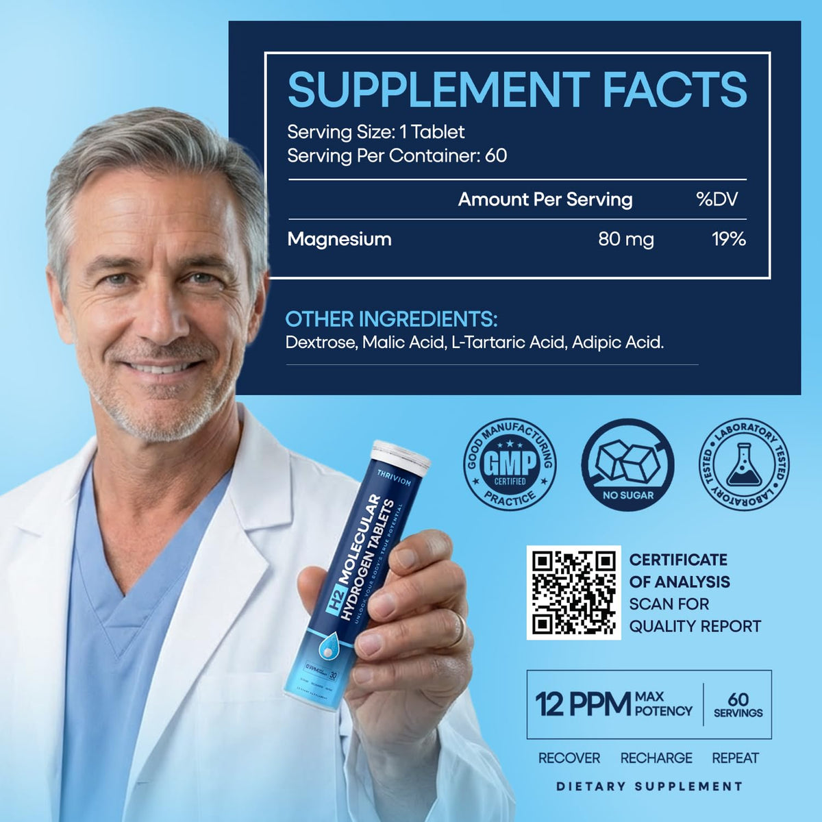 12 PPM hydrogen tablets for hydration