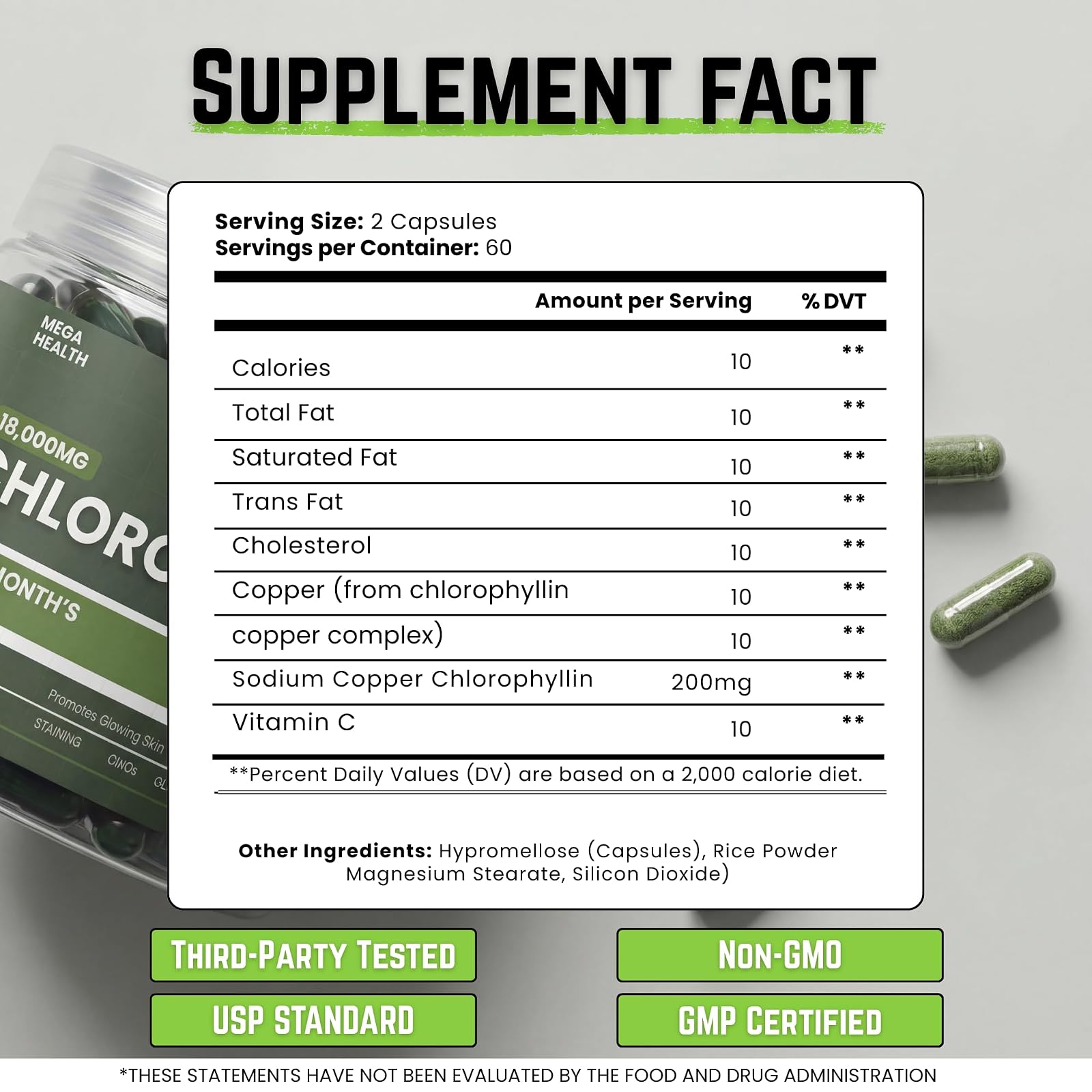 120 capsules of concentrated chlorophyll