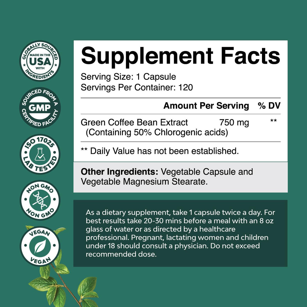120 capsules of green coffee extract