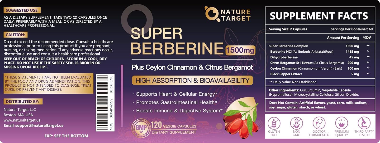 120 capsules of pure Berberine