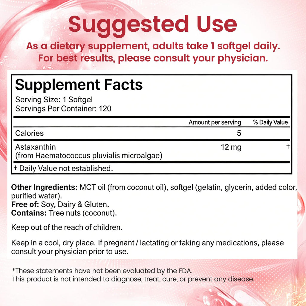 120 count astaxanthin antioxidant supplement