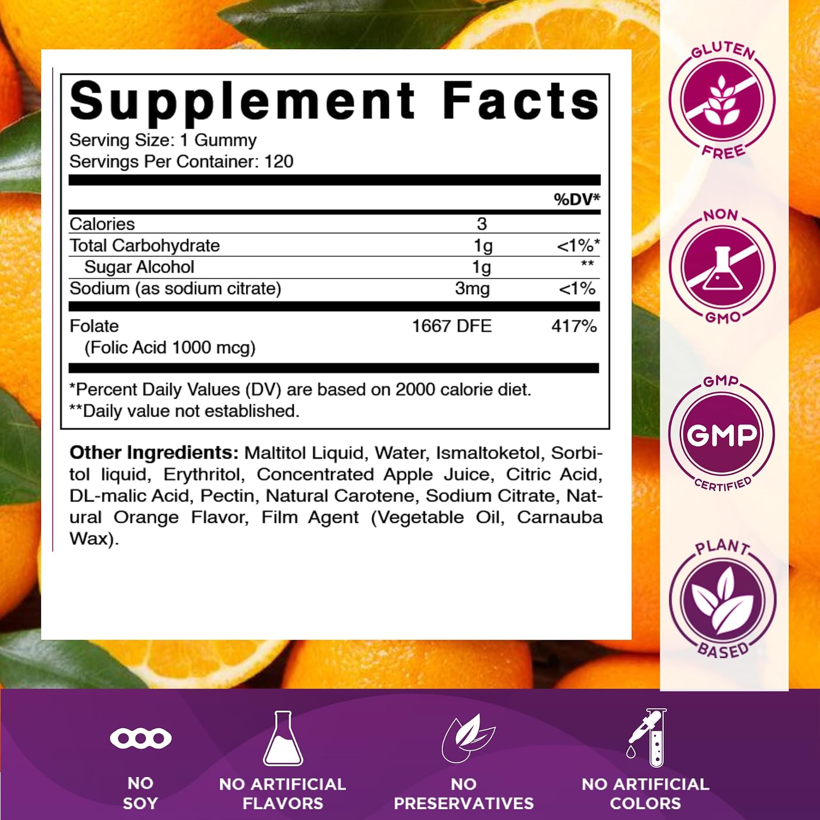 120 count folate supplement gummies