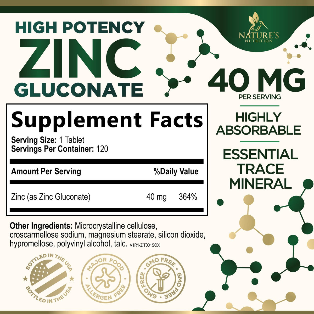 120 count Zinc supplement for immunity