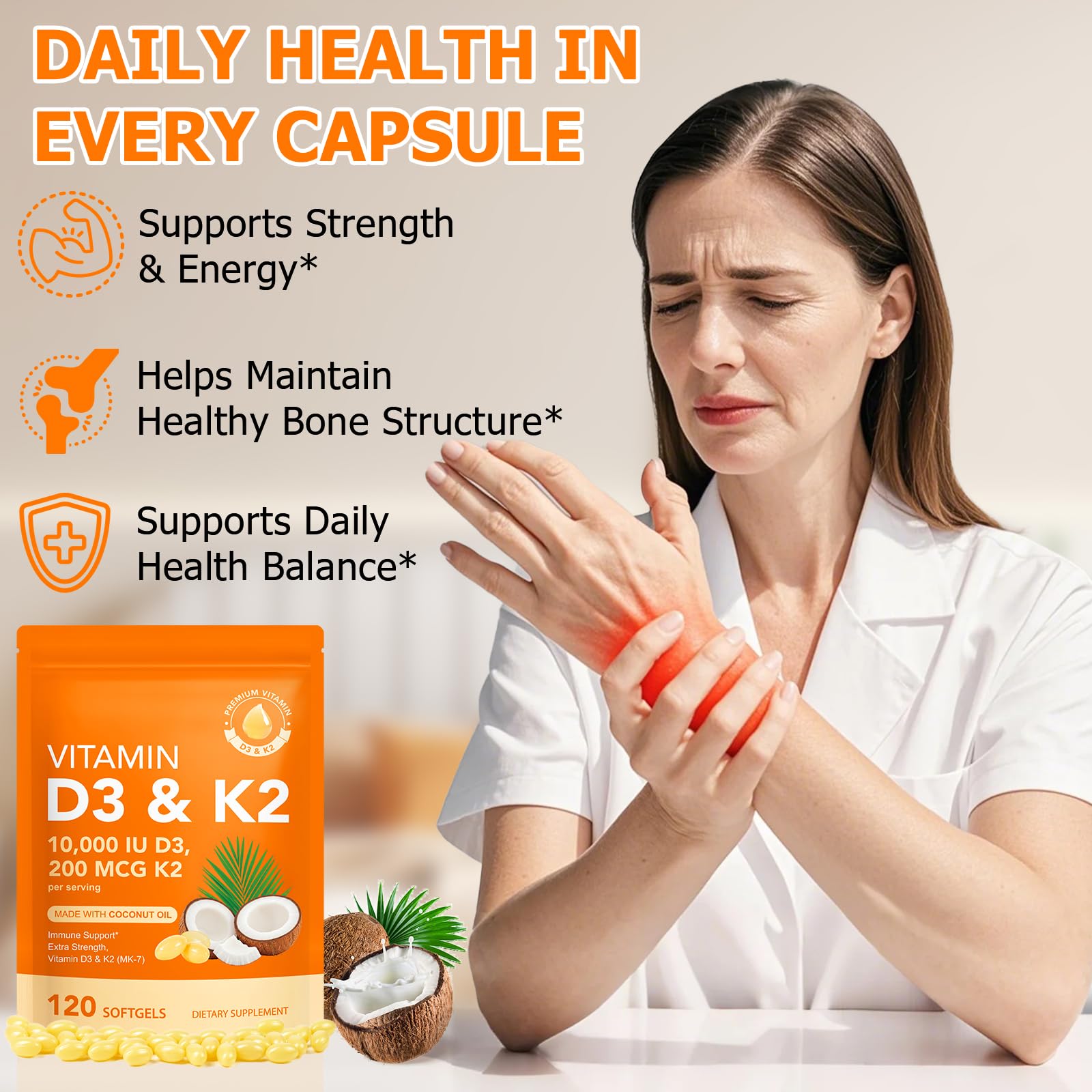 120 softgels of Vitamin D3 K2