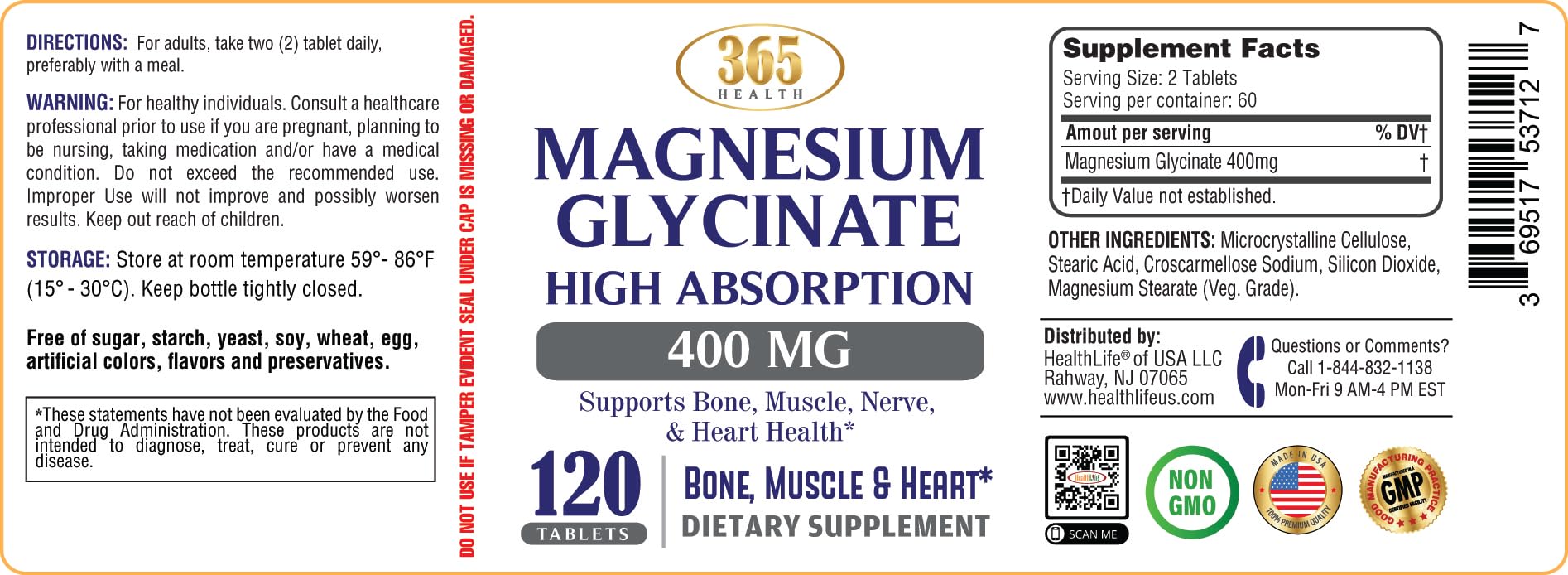 120 tablets of magnesium glycinate
