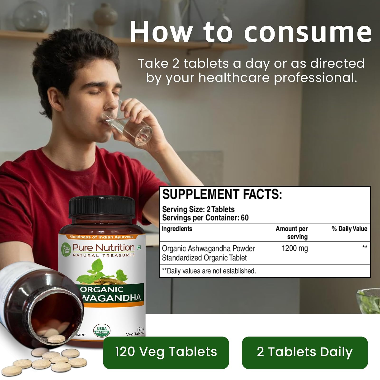120 tablets of Pure Nutrition ashwagandha