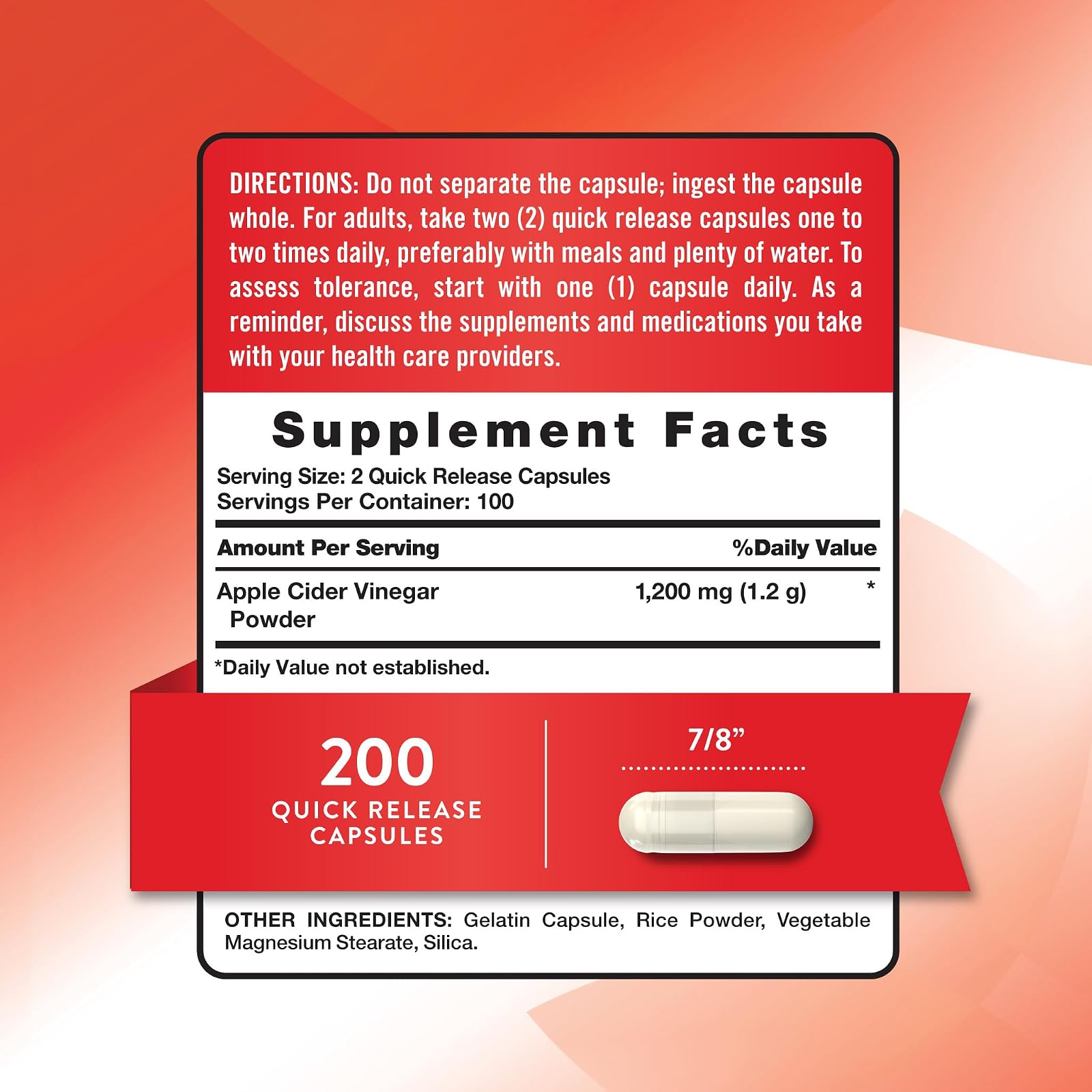 1200 mg apple cider vinegar supplement