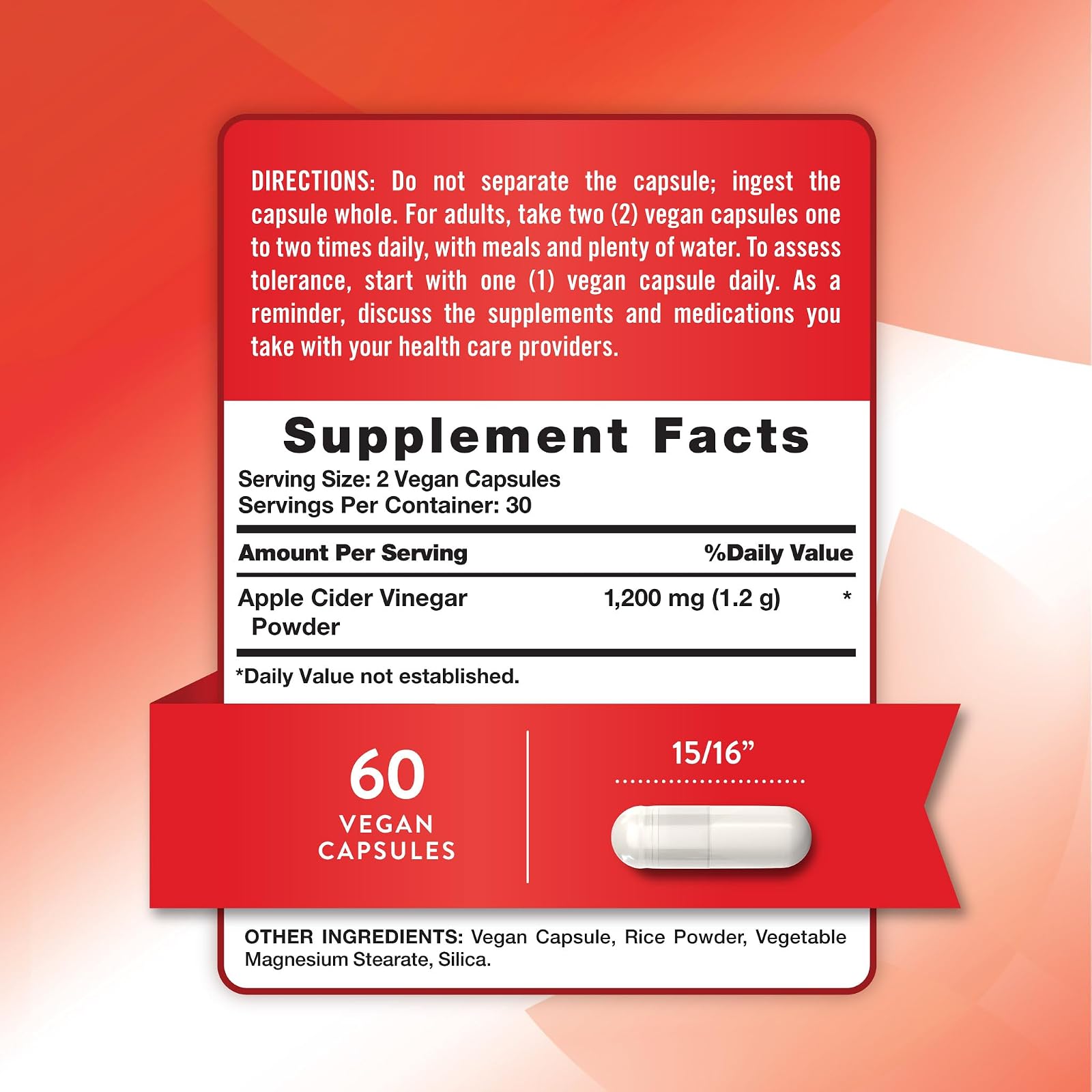 1200 mg apple cider vinegar supplement