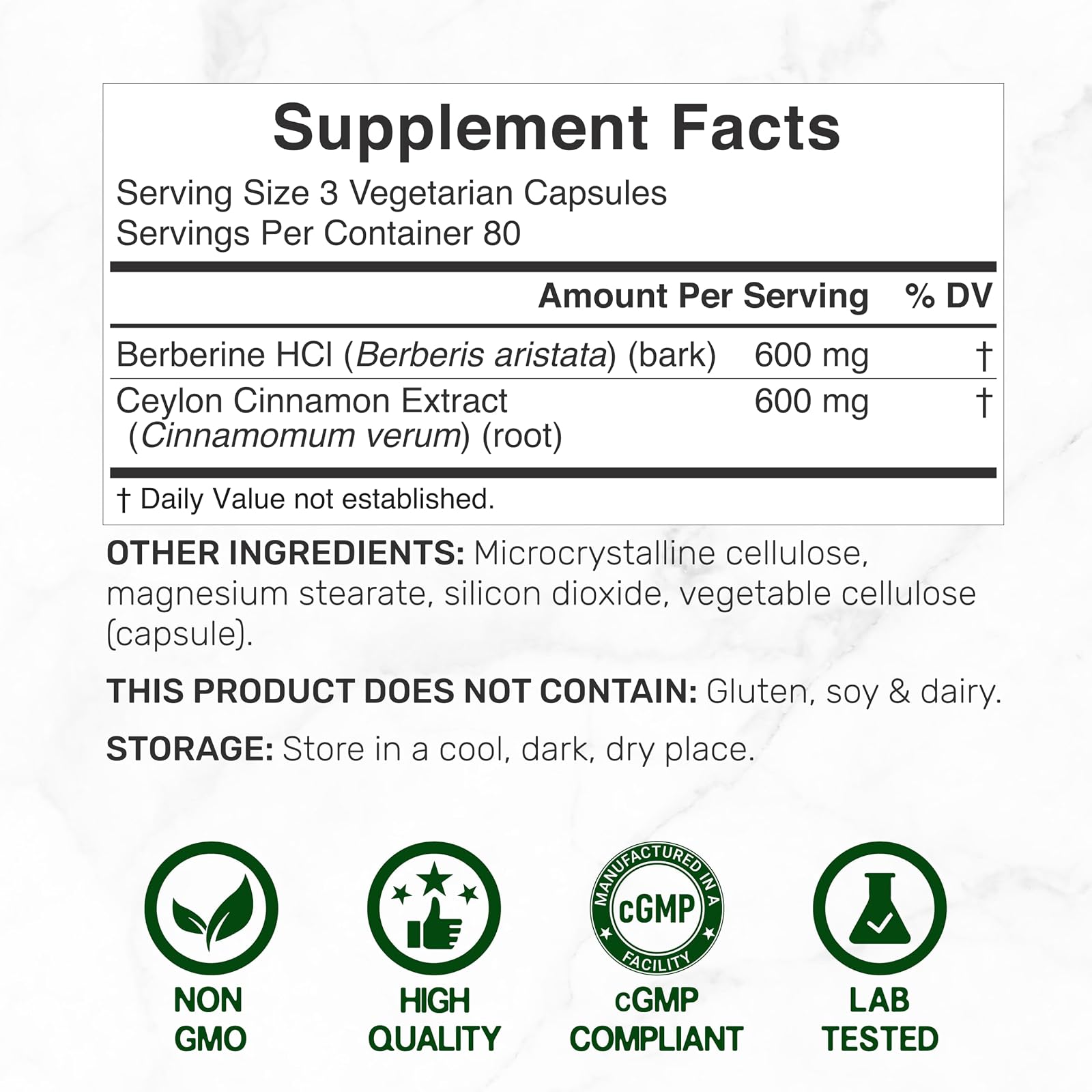 1200 mg Berberine capsules for wellness