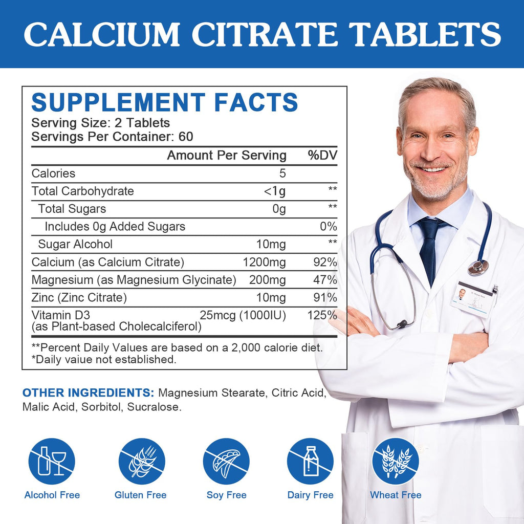 1200 mg calcium citrate tablets for strong bones
