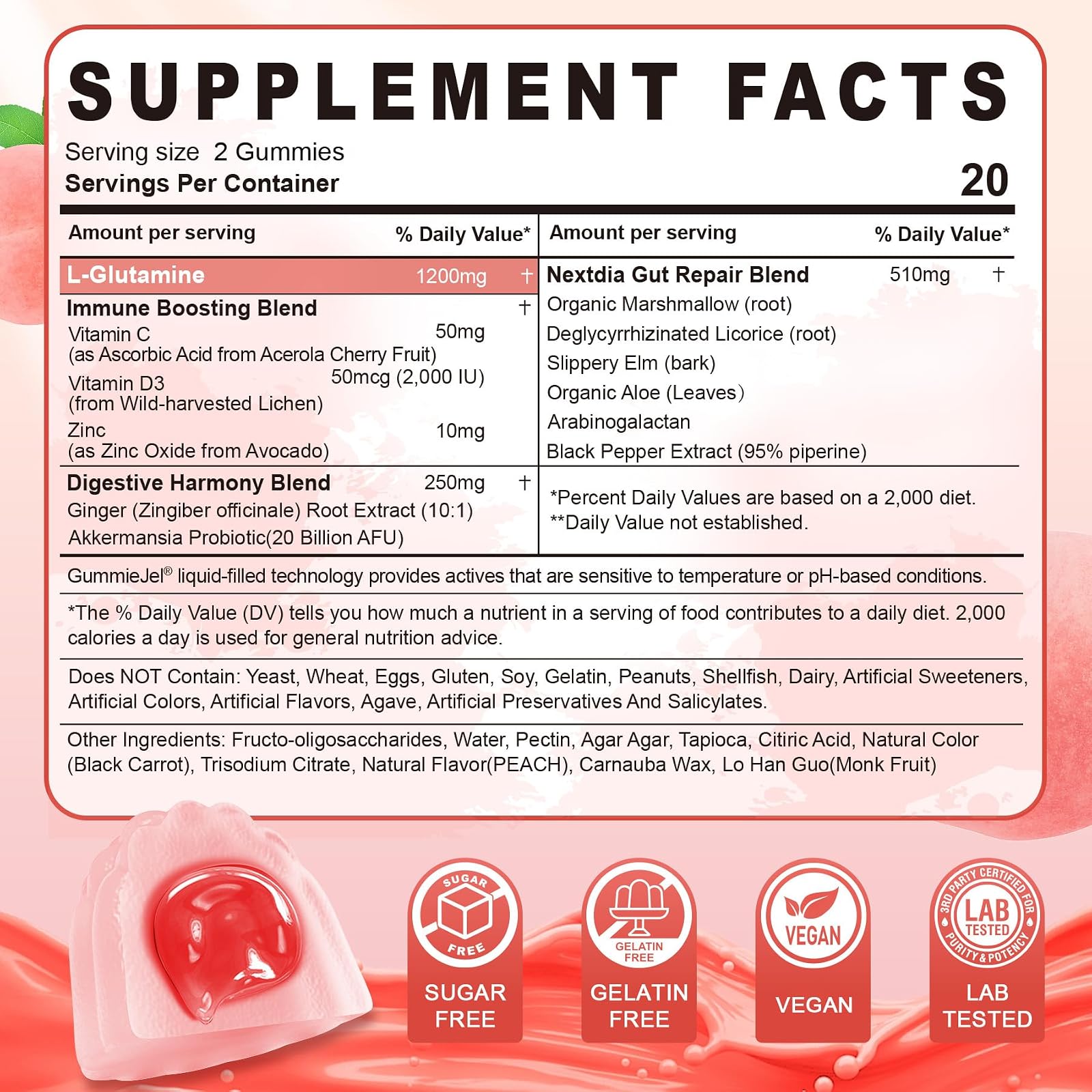 1200 mg L-Glutamine gummy supplement