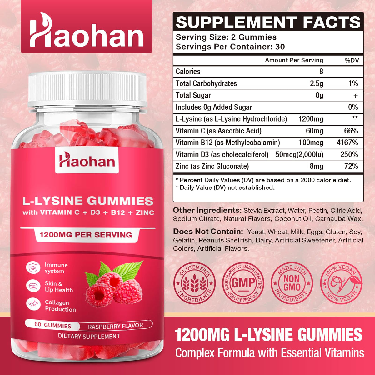 1200 mg L-Lysine gummies for recovery