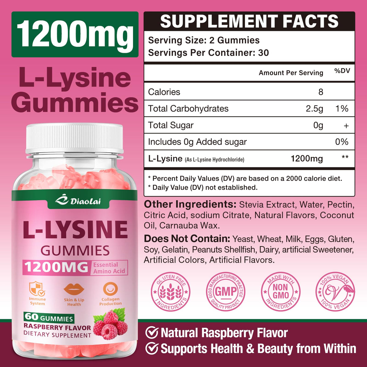 1200 mg l-lysine gummy supplement