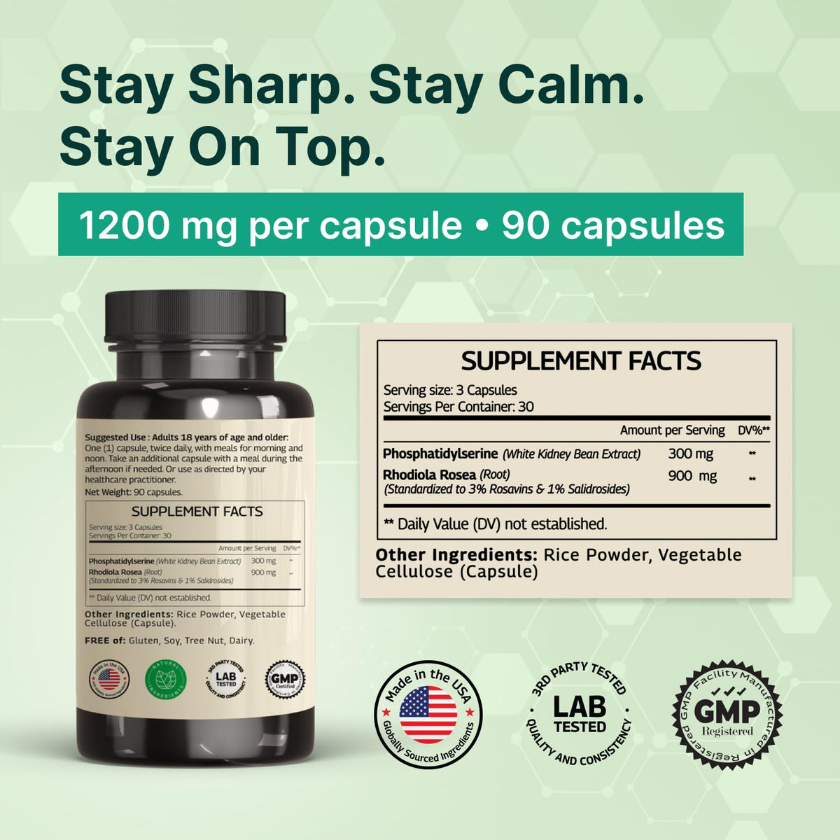 1200 mg PhosphatidylSerine capsules for focus