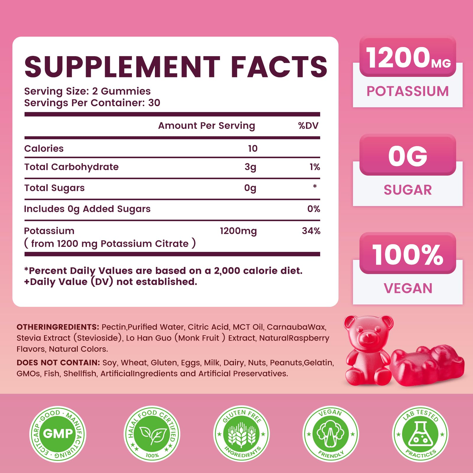 1200 mg potassium supplement gummies