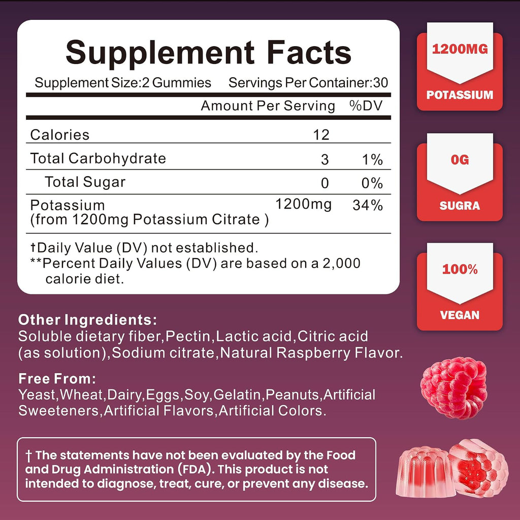 1200 mg potassium supplement gummies