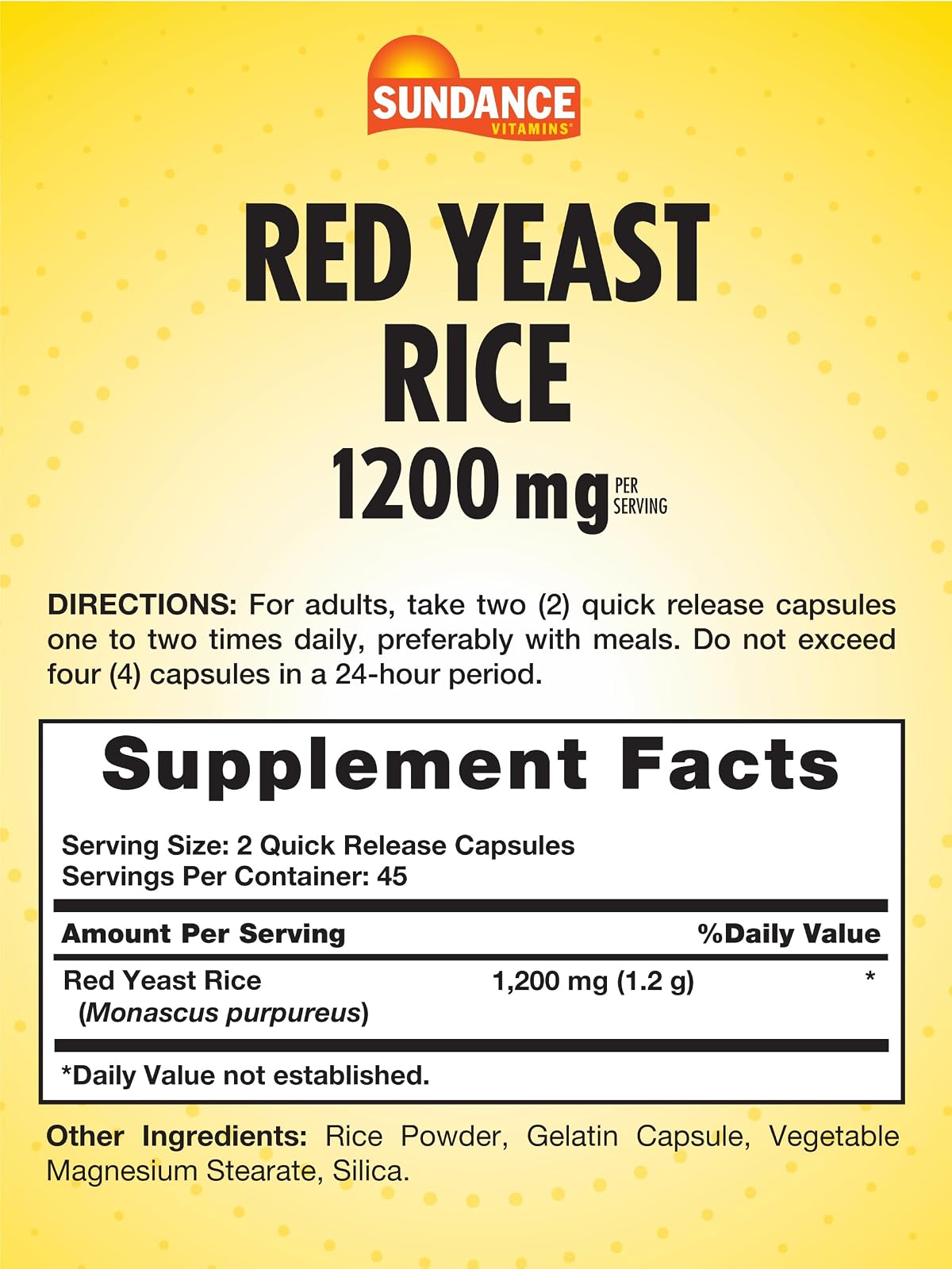 1200 mg red yeast rice supplement