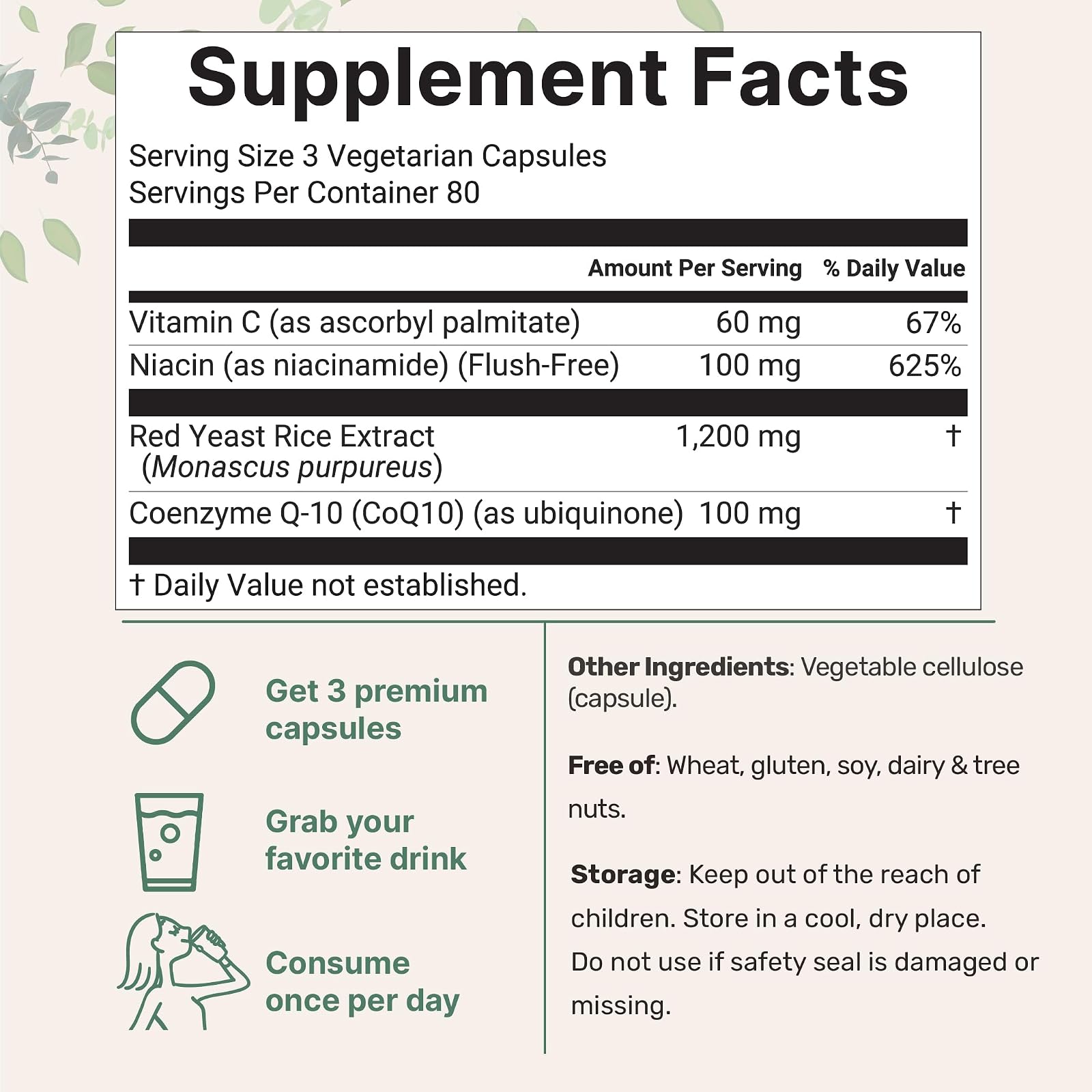 1200 mg red yeast rice supplement