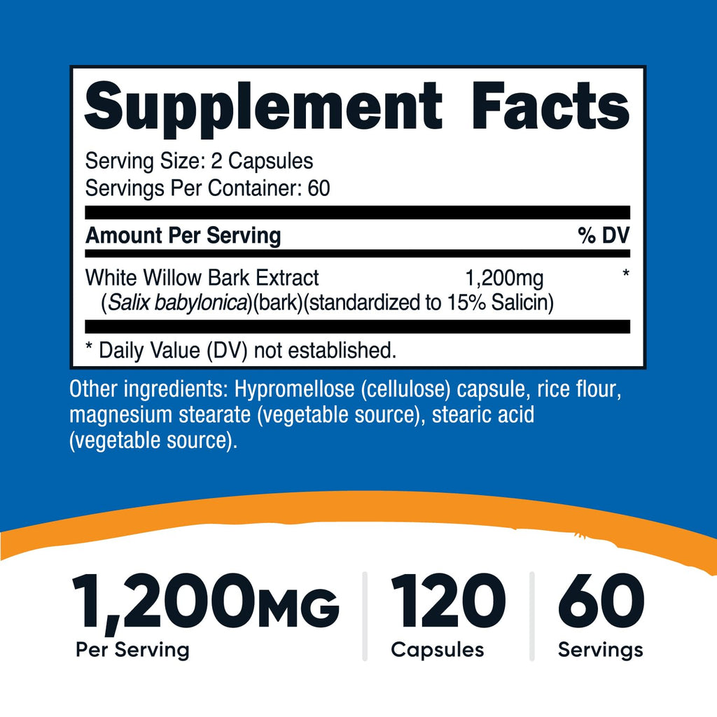1200 mg white willow bark capsules