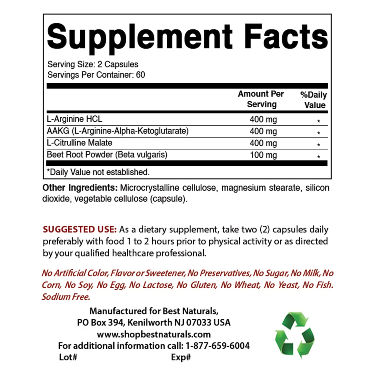 1300 mg L-Arginine capsules for energy