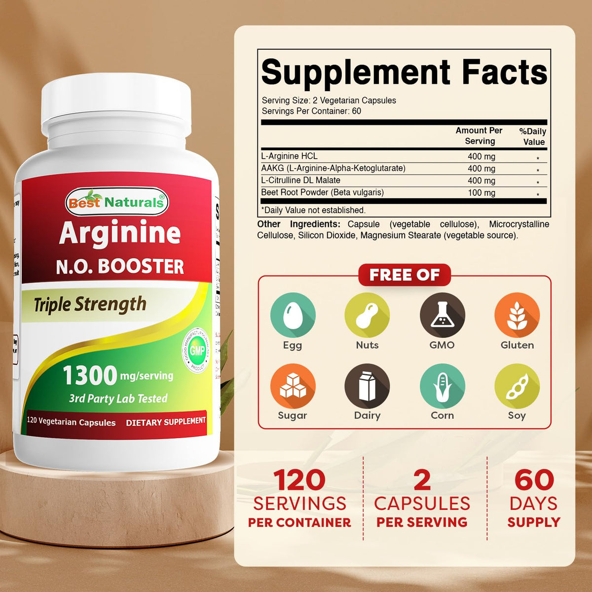 1300 mg L-Arginine capsules for energy