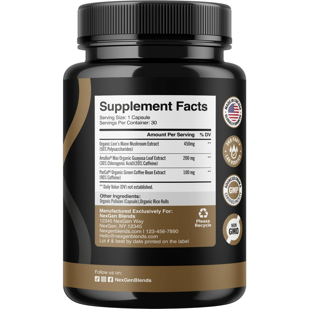 130mg caffeine mushroom capsules