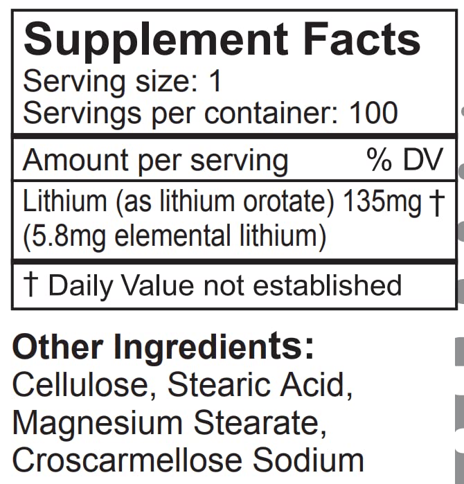 135 mg Lithium Orotate tablets