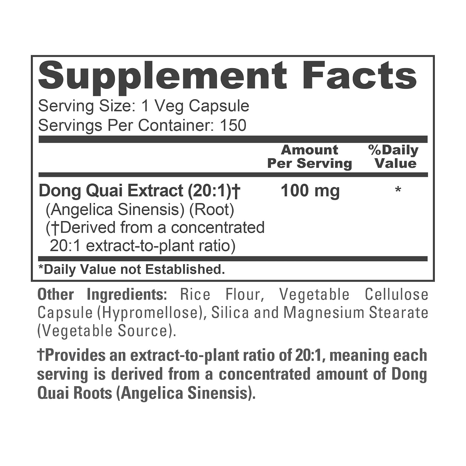 150 capsules of Dong Quai extract