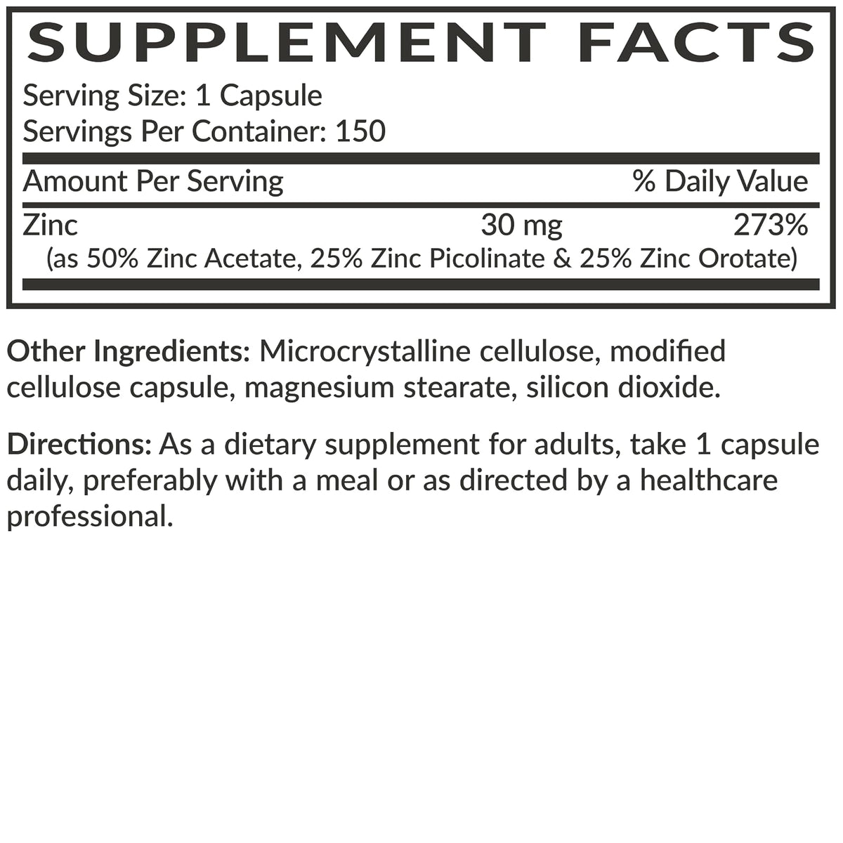 150 capsules of vegetarian zinc