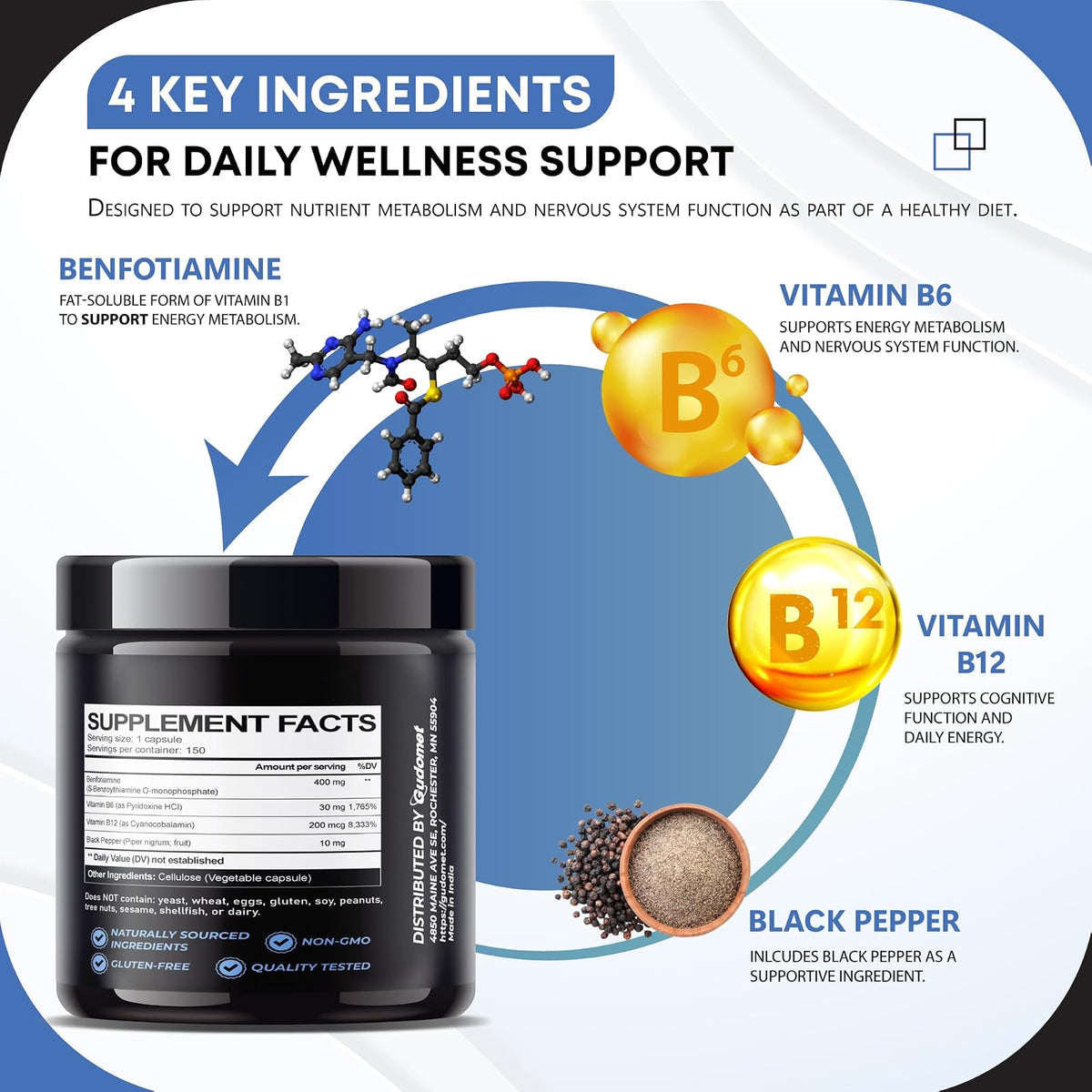 150 mg Benfotiamine for healthy blood sugar