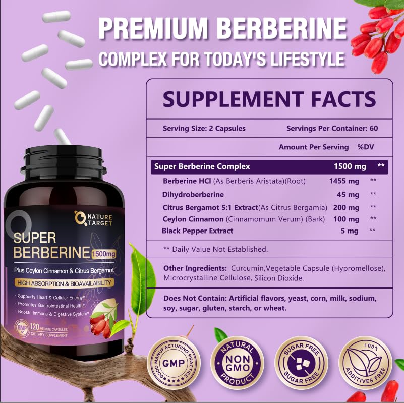 1500 mg Berberine capsules for wellness