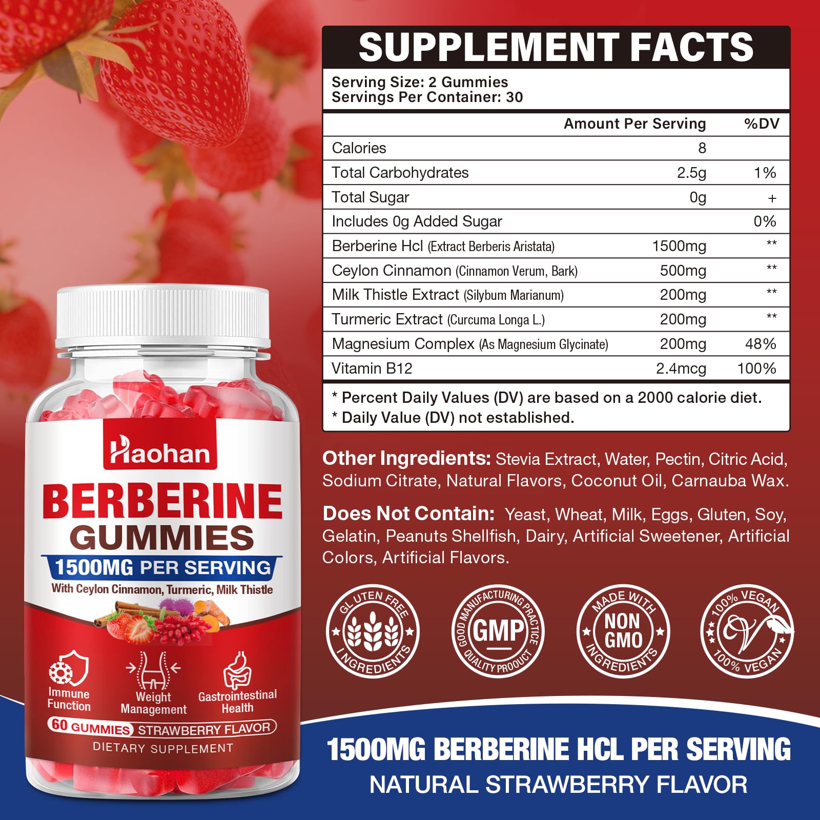 1500 mg Berberine supplement gummies