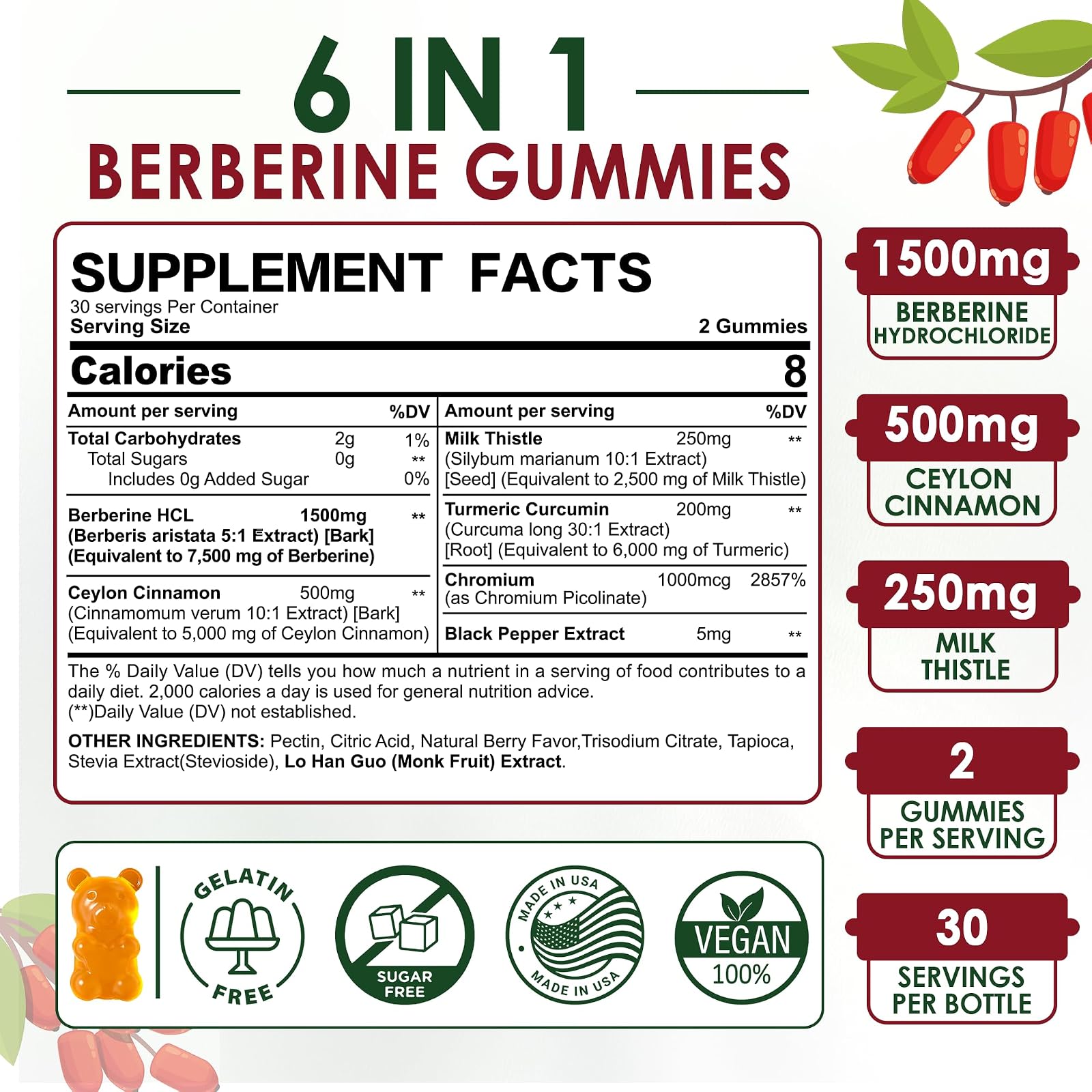 1500 mg berberine with Ceylon cinnamon
