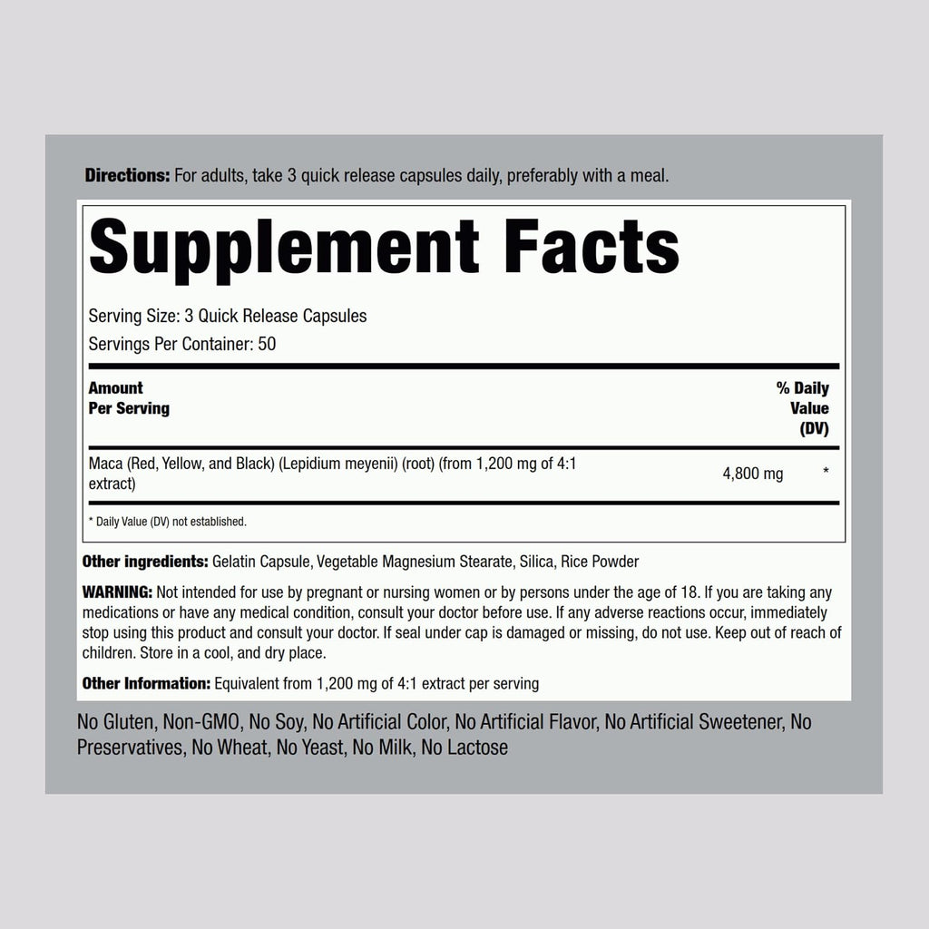 1500 mg Maca capsules for energy