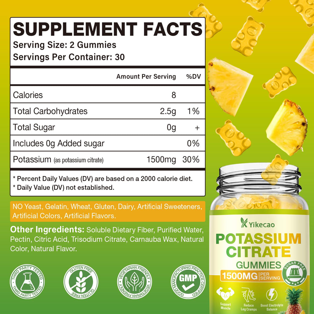 1500 mg potassium supplement gummies